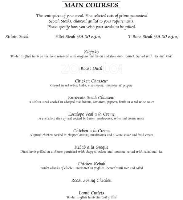 Menu at Avenida restaurant, Welling