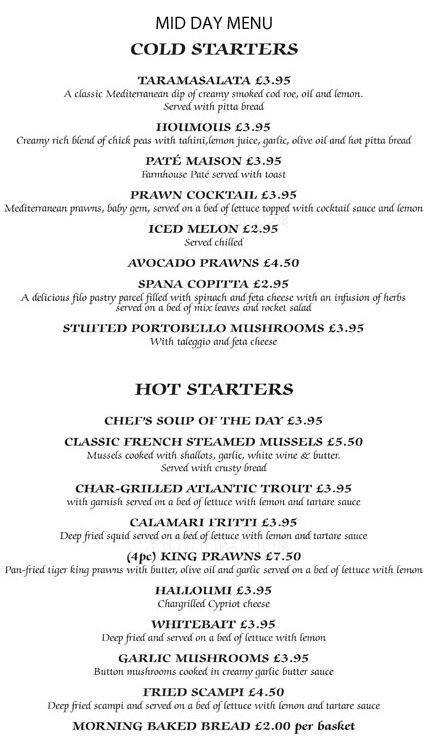 Menu at Avenida restaurant, Welling