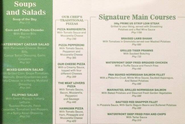 Menu at Seasons restaurant, Manila, United Nations Ave