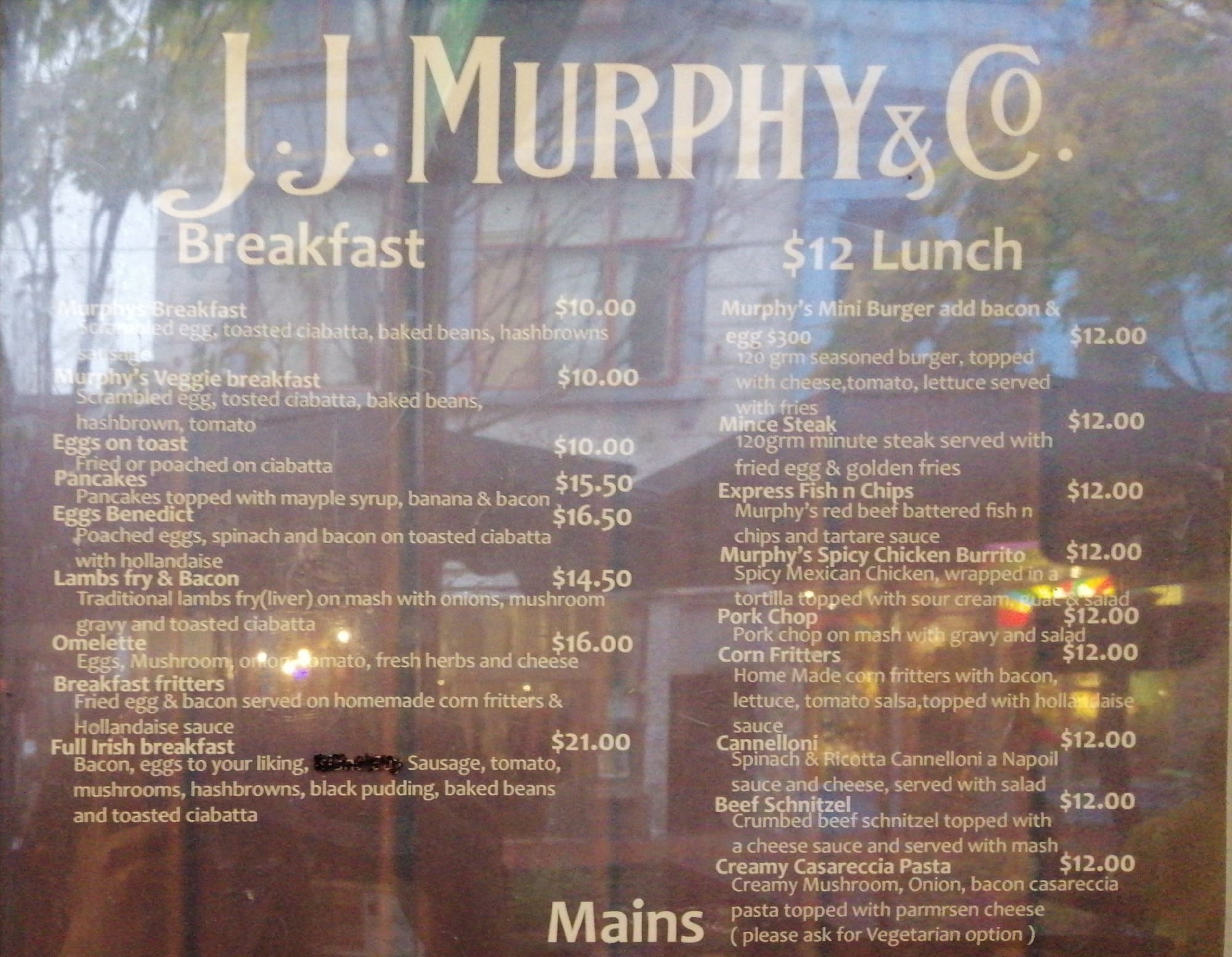 Menu at JJ Murphy & Co pub & bar, Wellington
