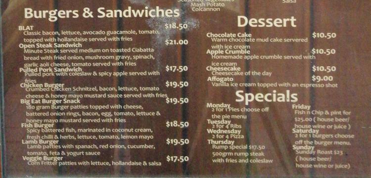 Menu at JJ Murphy & Co pub & bar, Wellington