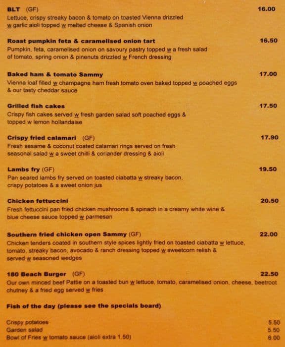 Menu at 180 Degrees Cafe & Bistro, Paraparaumu