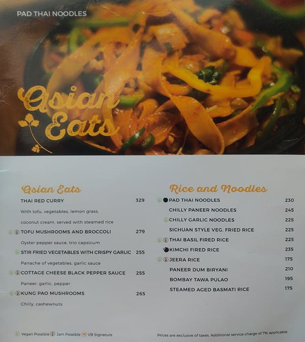 Menu at VB Signature, Chennai