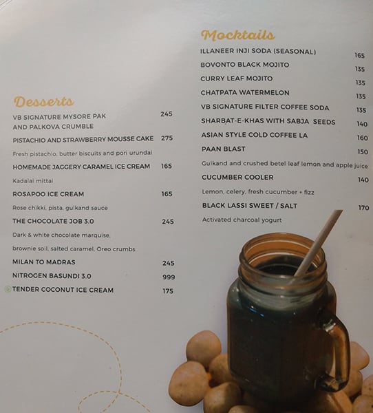 Menu at VB Signature, Chennai
