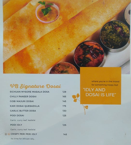 Menu at VB Signature, Chennai