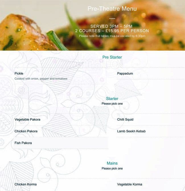 Menu at Khushi's restaurant, Edinburgh