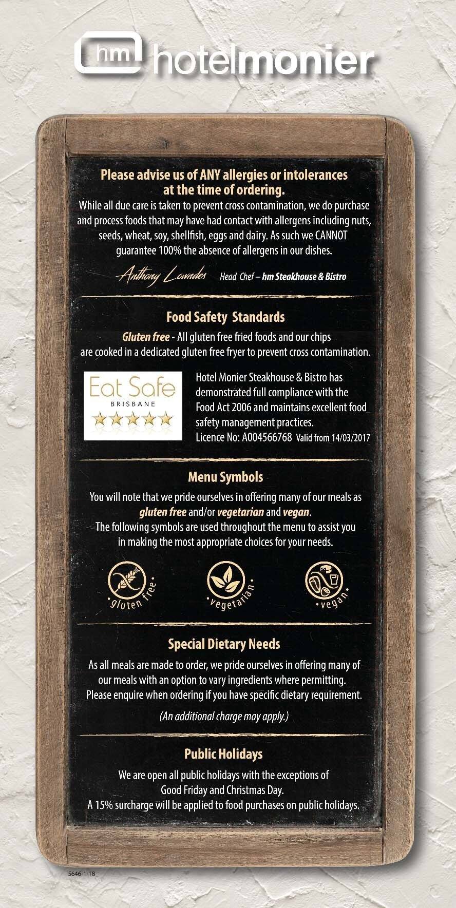 Menu at Hotel Monier pub & bar, Darra, 168/176 Monier Rd