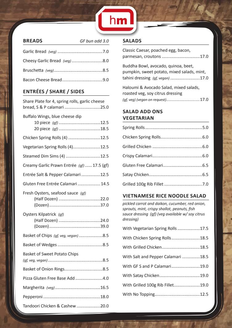 Menu at Hotel Monier pub & bar, Darra, 168/176 Monier Rd
