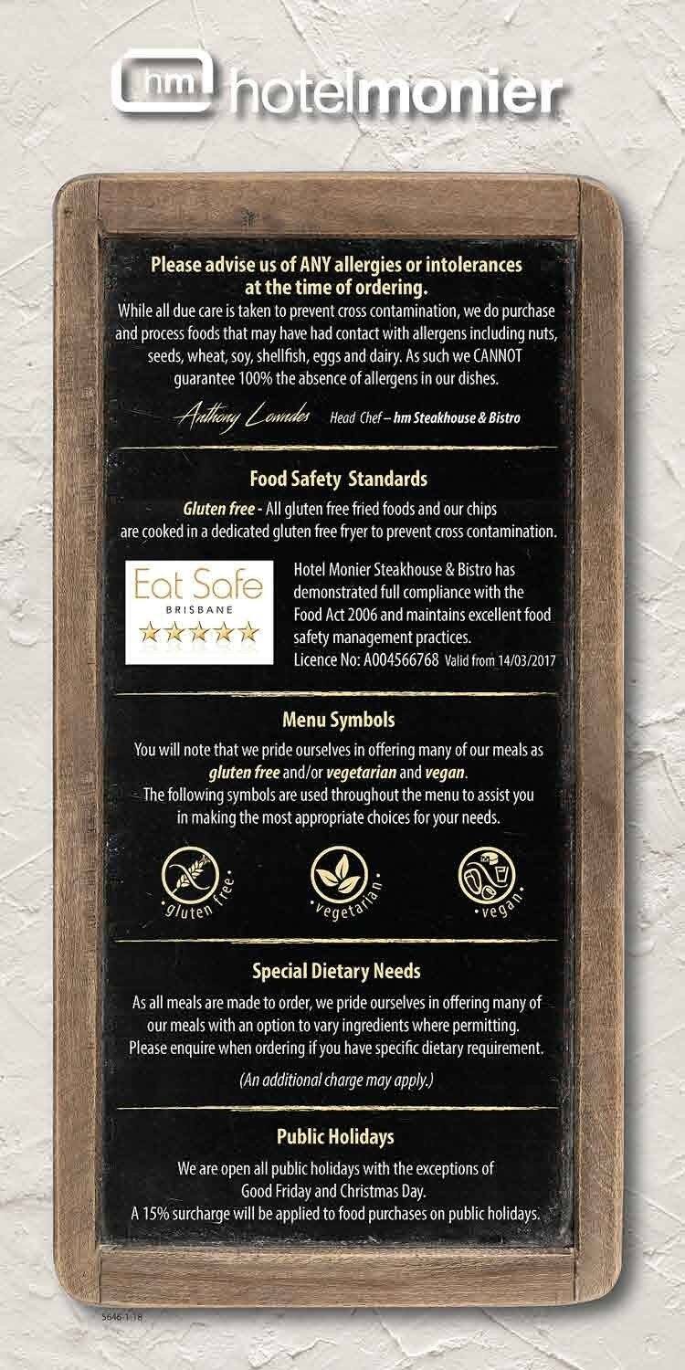 Menu at Hotel Monier pub & bar, Darra, 168/176 Monier Rd