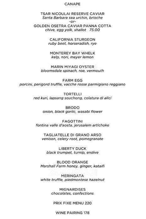 Quince Menu, Menu for Quince, Financial District, San Francisco ...