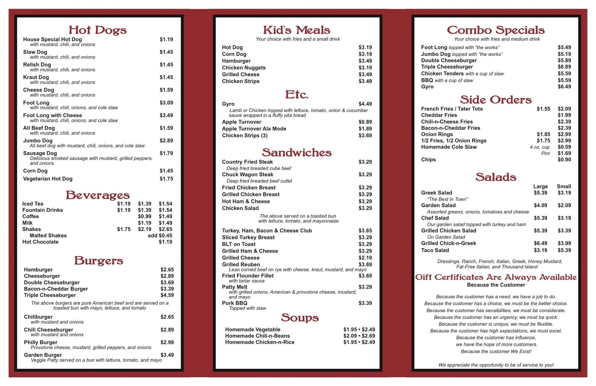 Menu at Hot Dog World fast food, Hendersonville