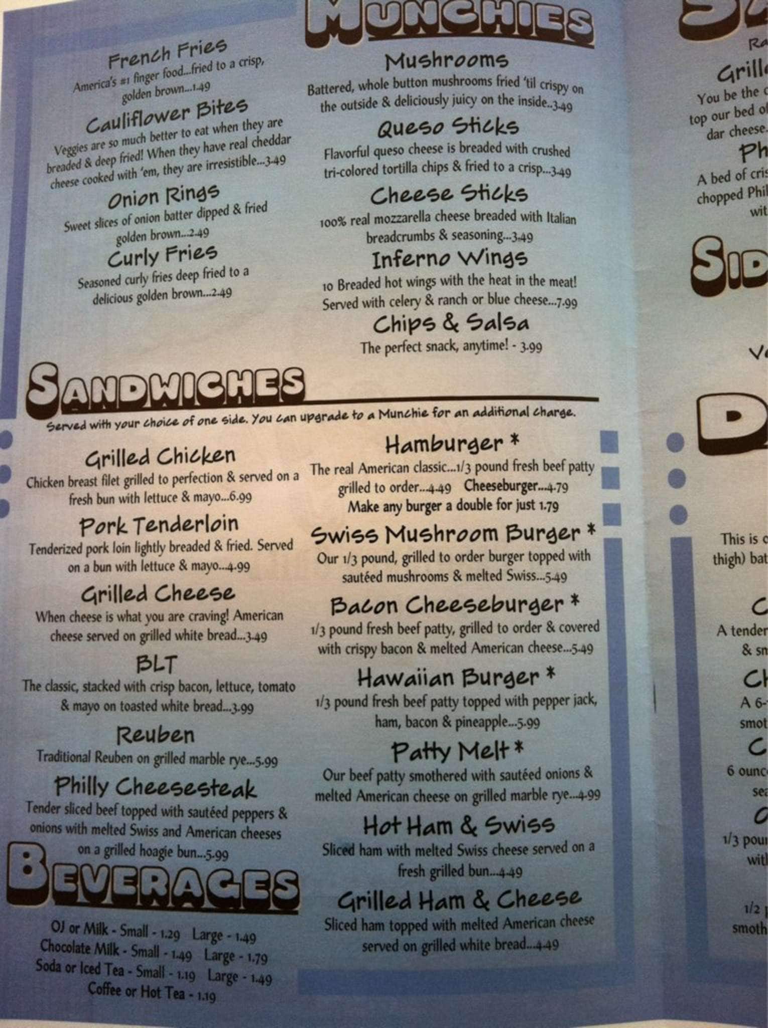 Menu at Joe Snuffy's restaurant, Abilene