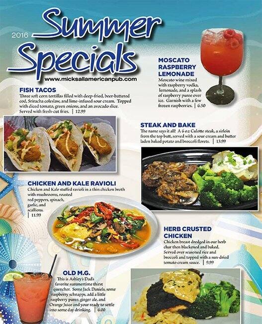 Menu at Mick's All American Pub, Mount Joy, Strickler Rd