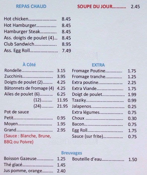 Menu at Bou Bou Patate, Gatineau