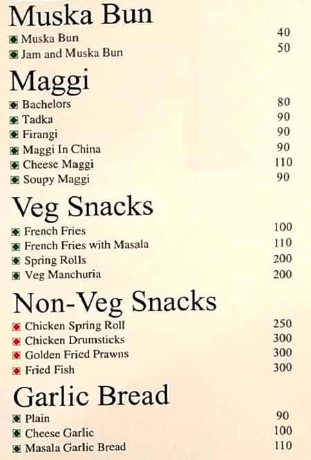 Menu of Bench Cafe & Restaurant, Abids, Hyderabad