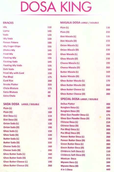 Menu at Dosa king, Jamshedpur, Om Plaza