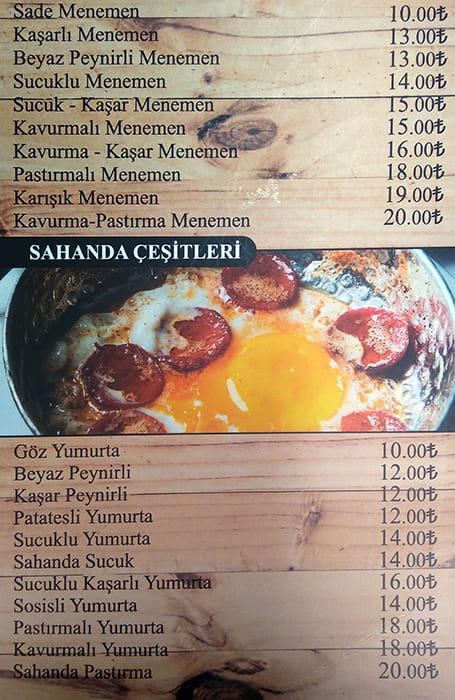 Menu at Can Cafe Kahvalti, Istanbul