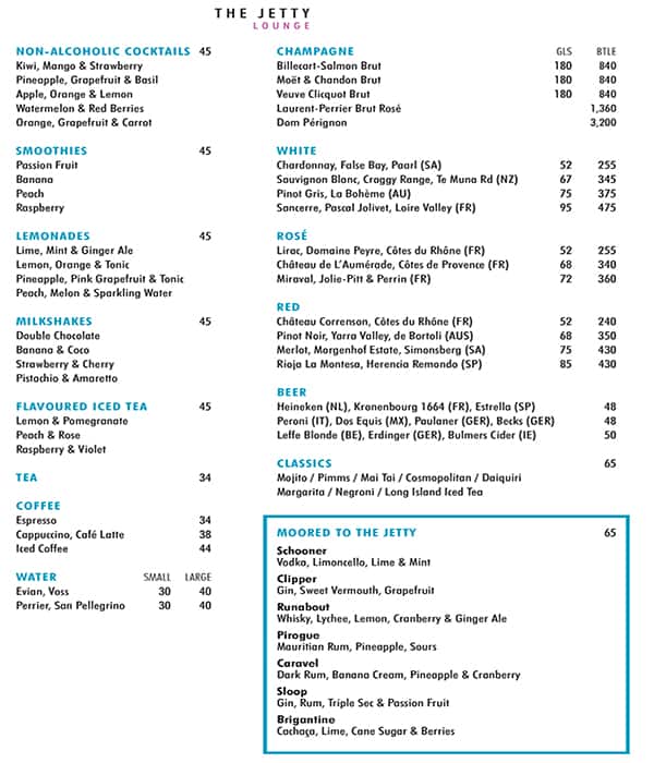 Menu of Jetty Lounge - One&Only Royal Mirage, Dubai Marina, Dubai