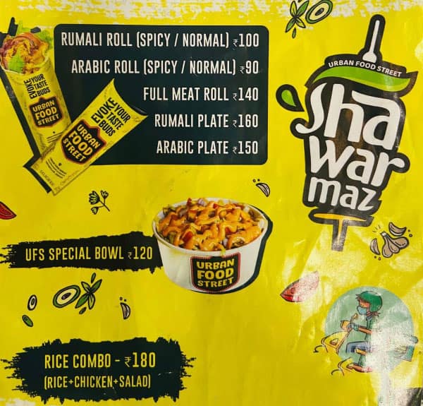 Menu of Urban Food Street, North Paravur, Kochi