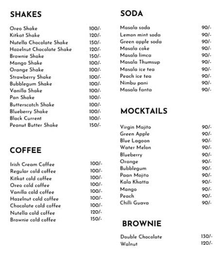 Menu of The Tiny Cafe, East of Kailash, New Delhi