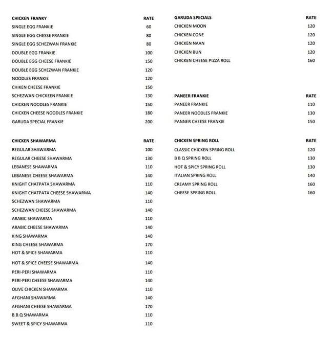 Menu of Garuda Roll's House, Virar, Mumbai