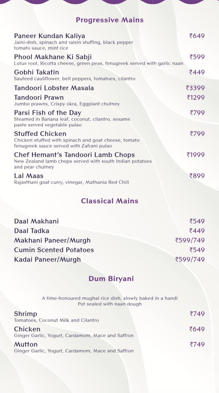 Menu of Just B, Vagator, Goa