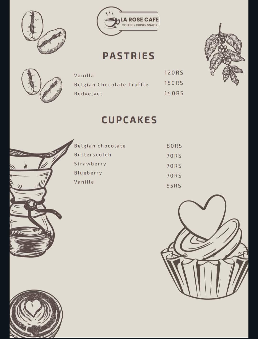 Menu of La Rose Cafe, Ramapuram, Chennai