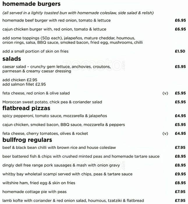 Menu at Theodore Bullfrog pub & bar, London