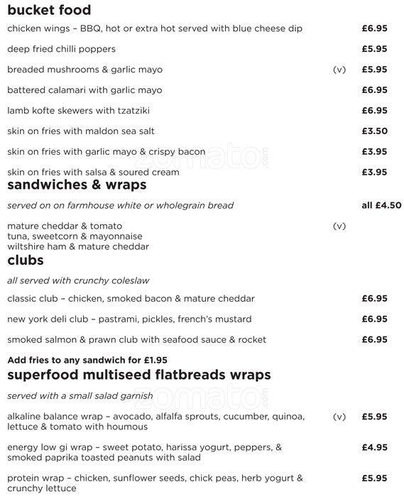 Menu at Theodore Bullfrog pub & bar, London