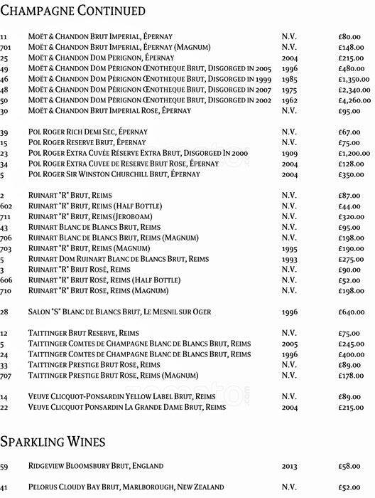 Menu at Dining Room at The Goring restaurant, London