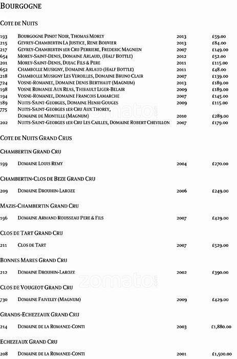 Menu at Dining Room at The Goring restaurant, London