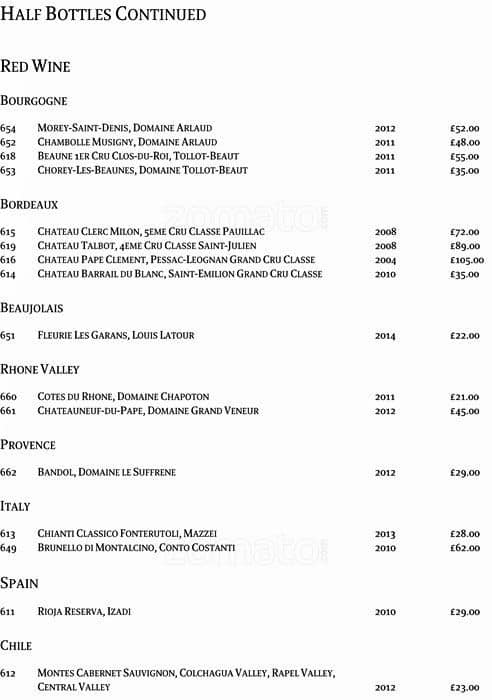 Menu at Dining Room at The Goring restaurant, London