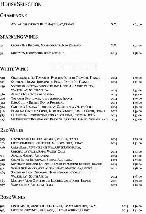 Menu at Afternoon Tea at The Goring restaurant, London