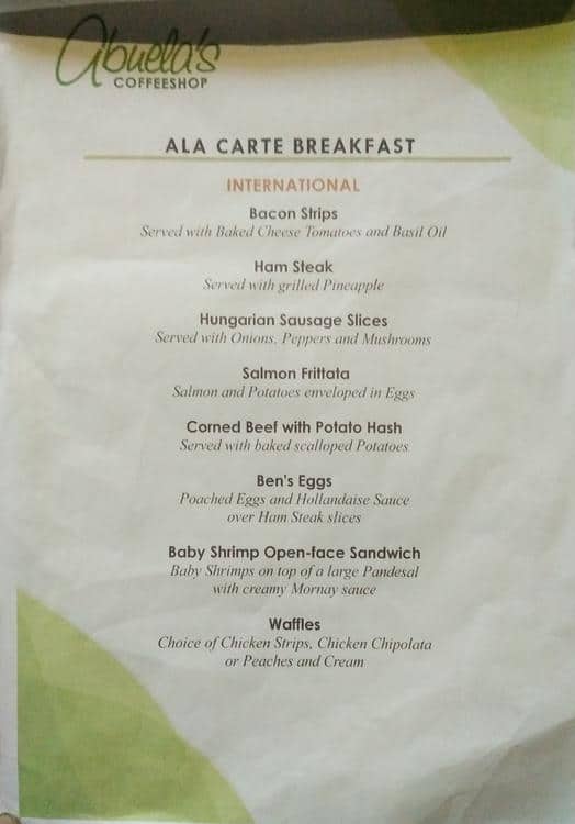 Menu at The Deck Breakfast Venue - Cocoon Boutique Hotel, Quezon City