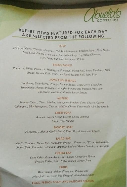 Menu at The Deck Breakfast Venue - Cocoon Boutique Hotel, Quezon City