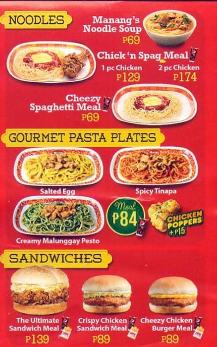 Menu at Manang's Chicken fast food, Quezon City, Loyola Heights