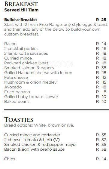 Menu at Salisbury Café cafe, Durban