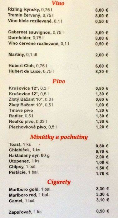 Menu at FUN CAFE, Bratislava, Istrijská 5982/49