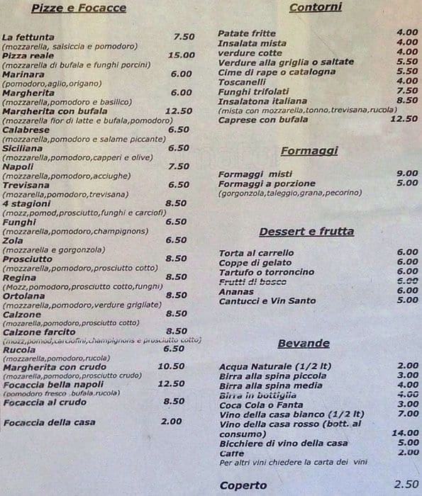 Menu da La Fettunta ristorante, Milano