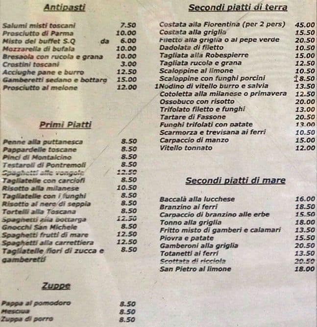 Menu da La Fettunta ristorante, Milano