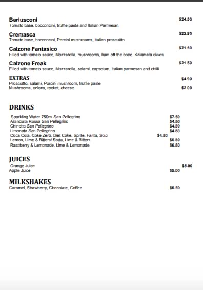 Menu at Assaggi Italiani restaurant, Malvern