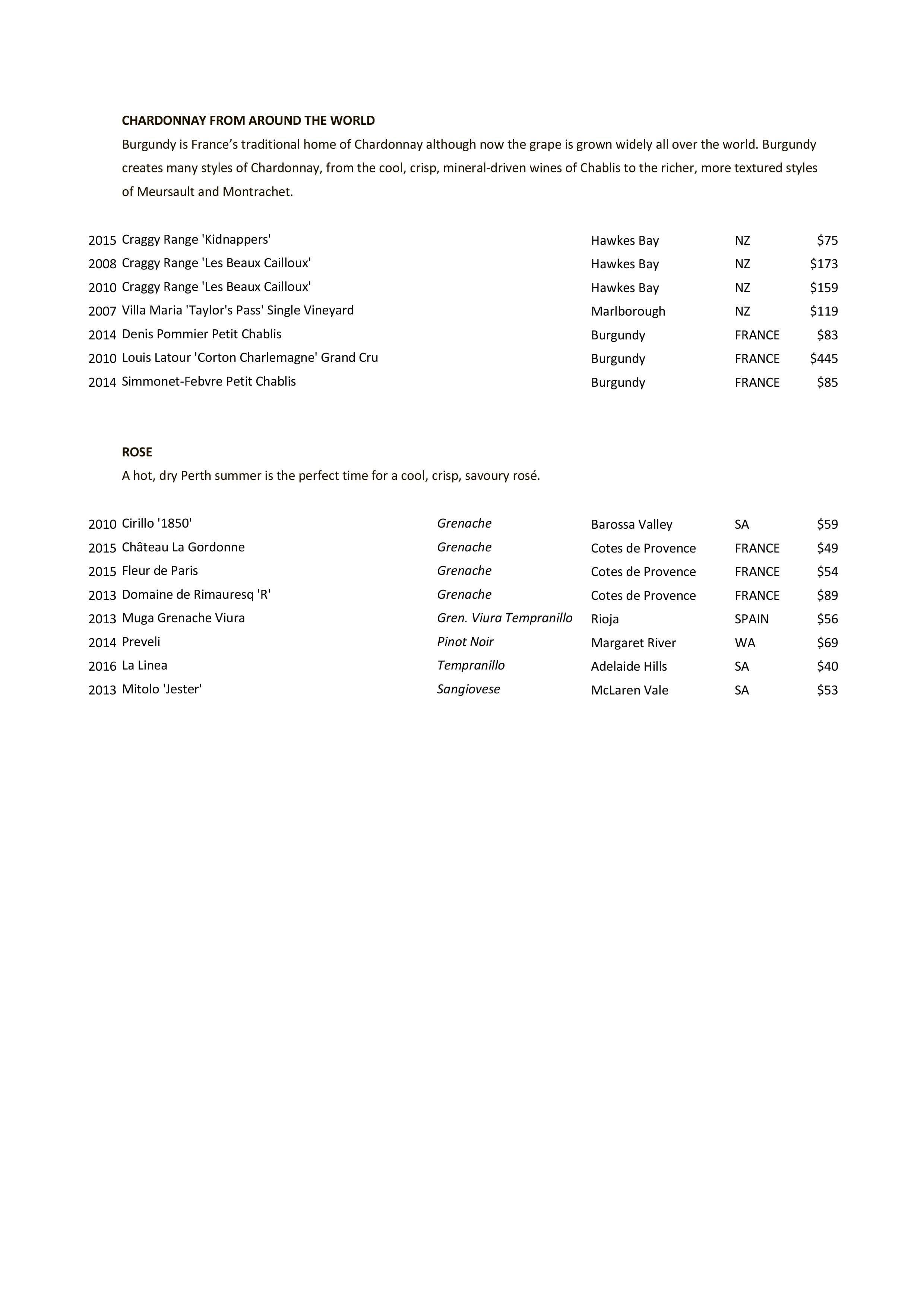 Menu at The Terrace Hotel pub & bar, Perth