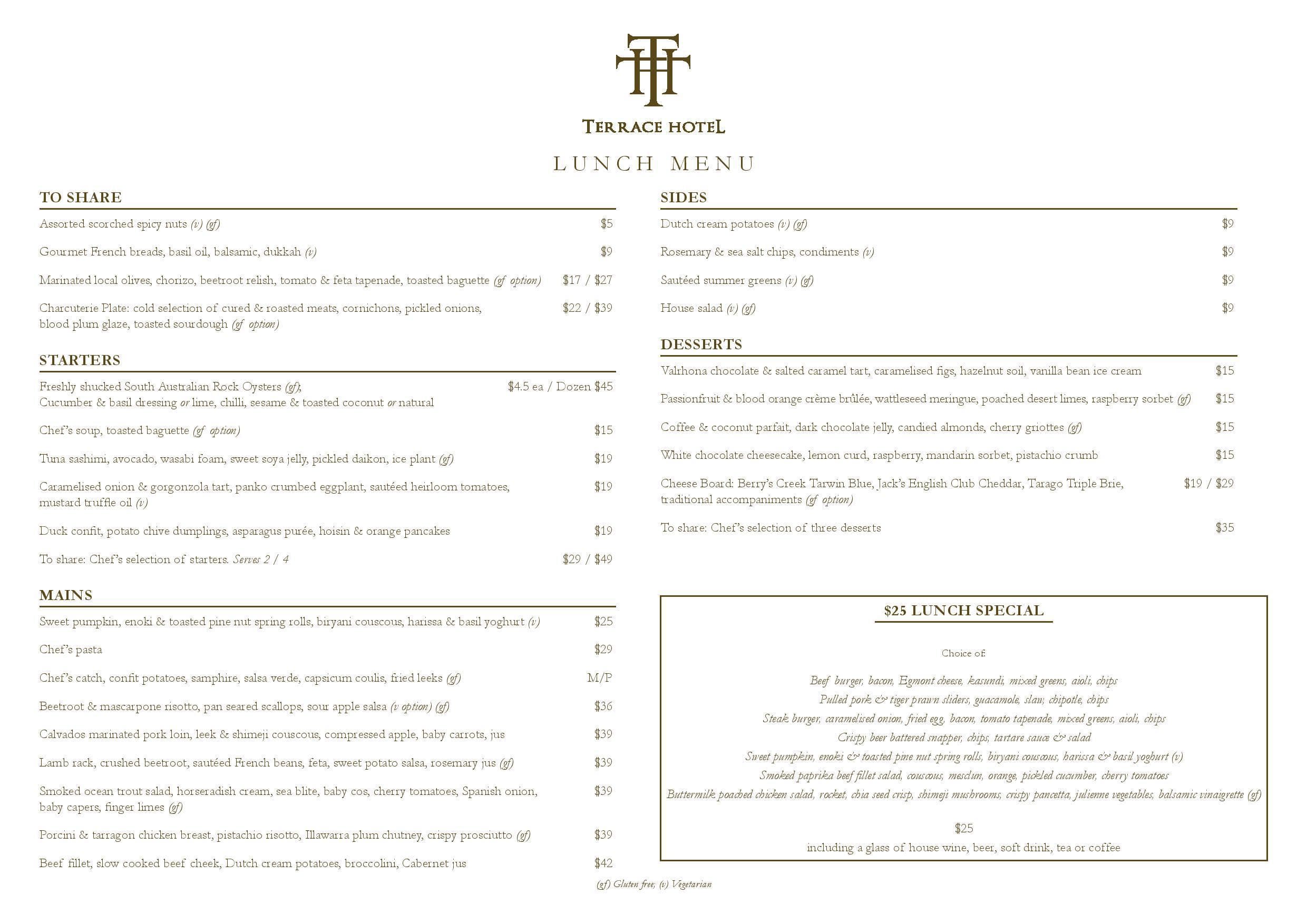 The Terrace Hotel a Perth: Foto del Menu con Prezzi - Urbanspoon/Zomato