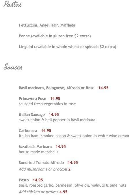 Menu at Pasta Polo Coquitlam/ Catering restaurant, Coquitlam, Barnet Hwy