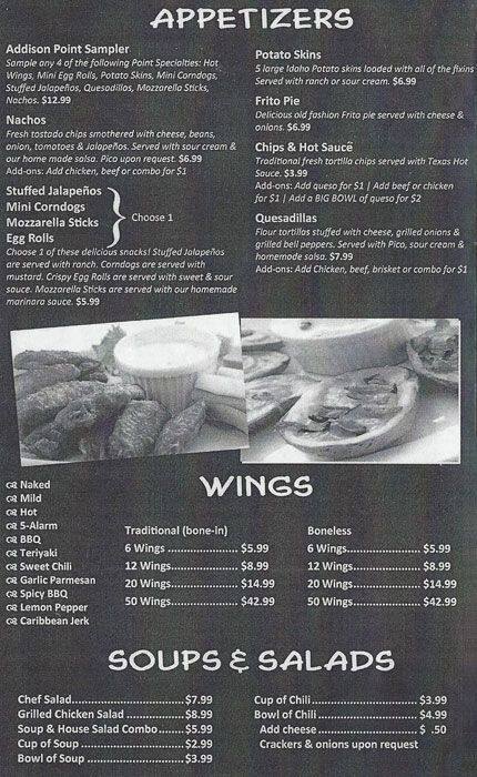 Menu at Addison Point pub & bar, Addison