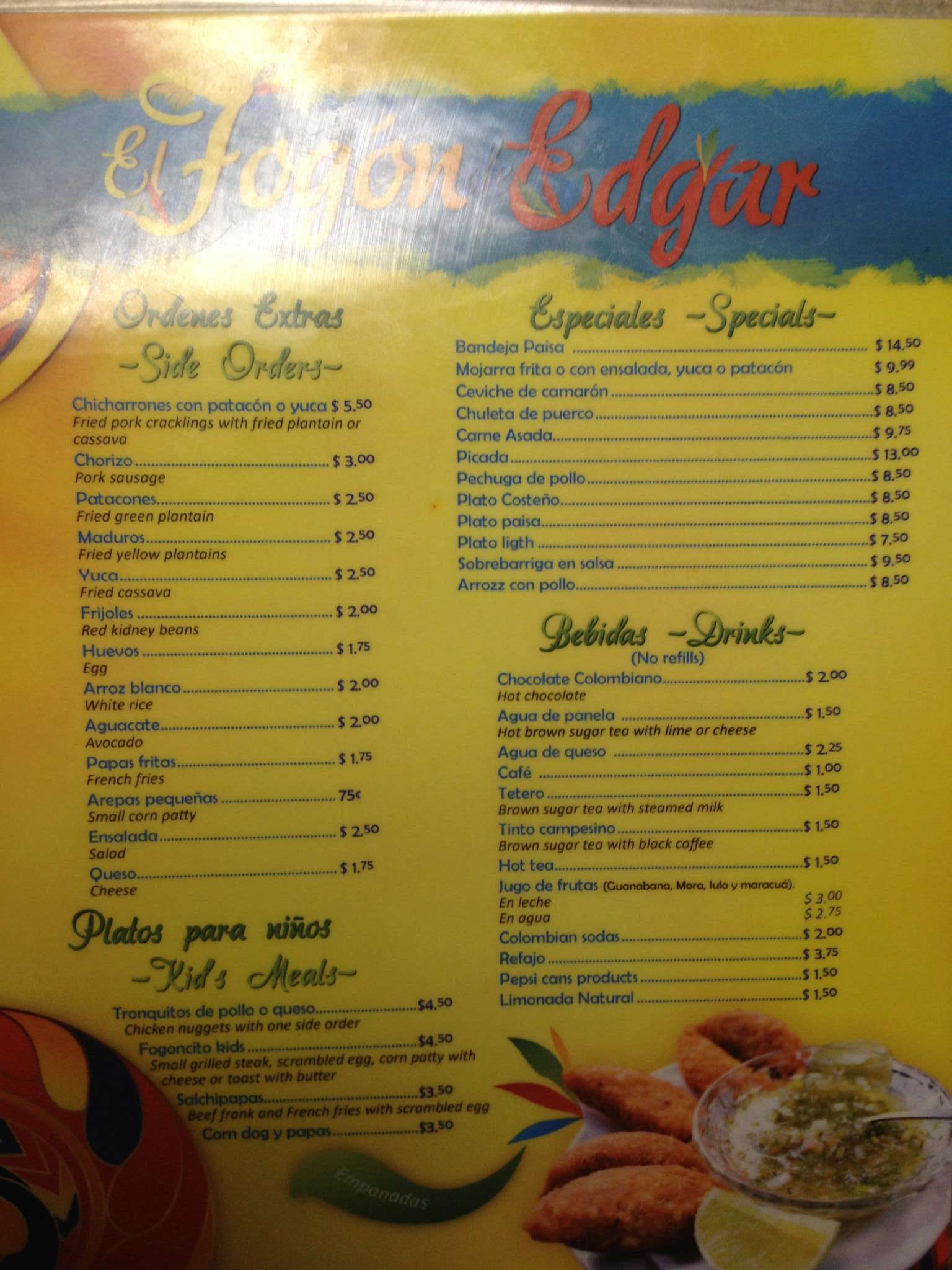Carta del restaurante El Fogon del Edgar, Oklahoma City, NW 23rd St