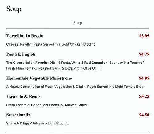 Menu at Basilico's pizzeria, Dickson City