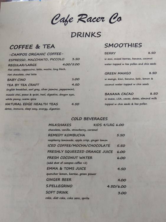 Cafe Racer Mona Vale Menu | Reviewmotors.co