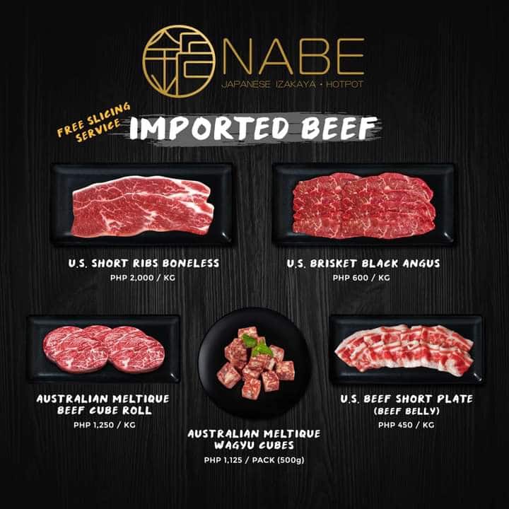 Menu at Nabe Japanese Izakaya and Hot Pot restaurant, Makati