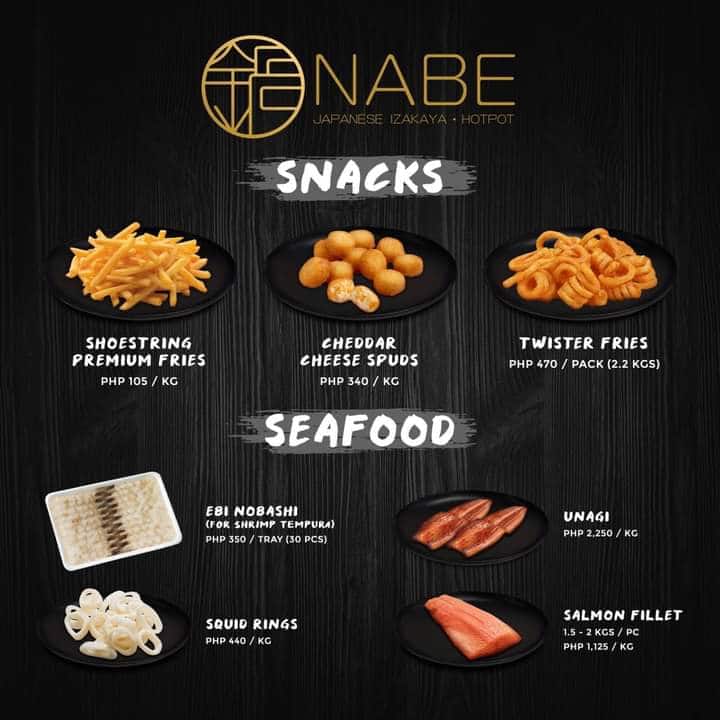 Menu at Nabe Japanese Izakaya and Hot Pot restaurant, Makati